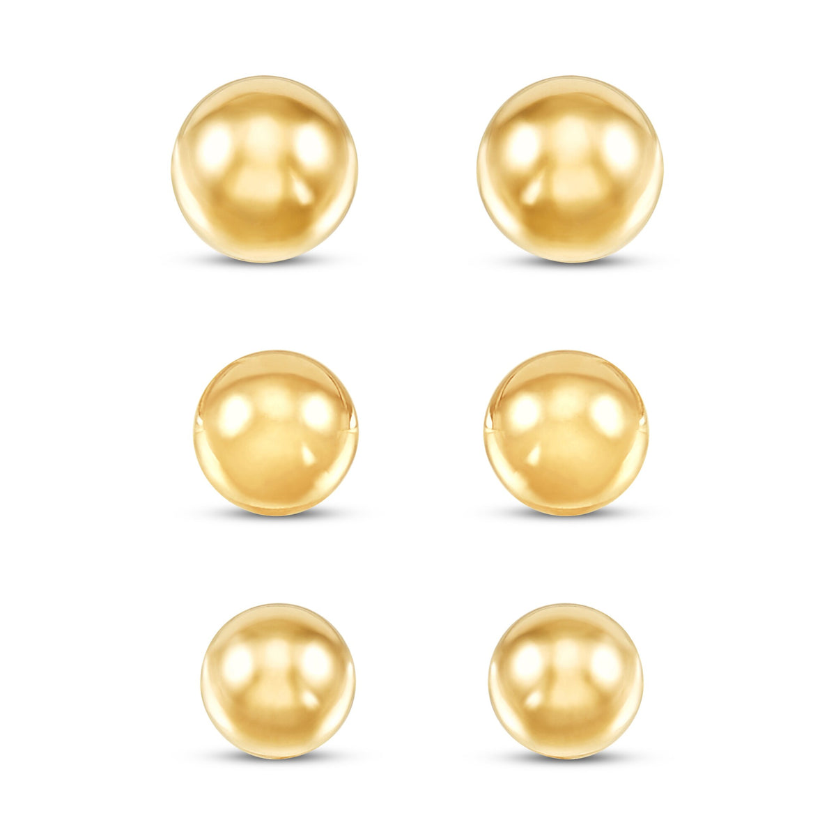 14K Yellow Gold Ball Stud Earrings Set – 3 Sizes (4mm, 5mm, 6mm) with ...